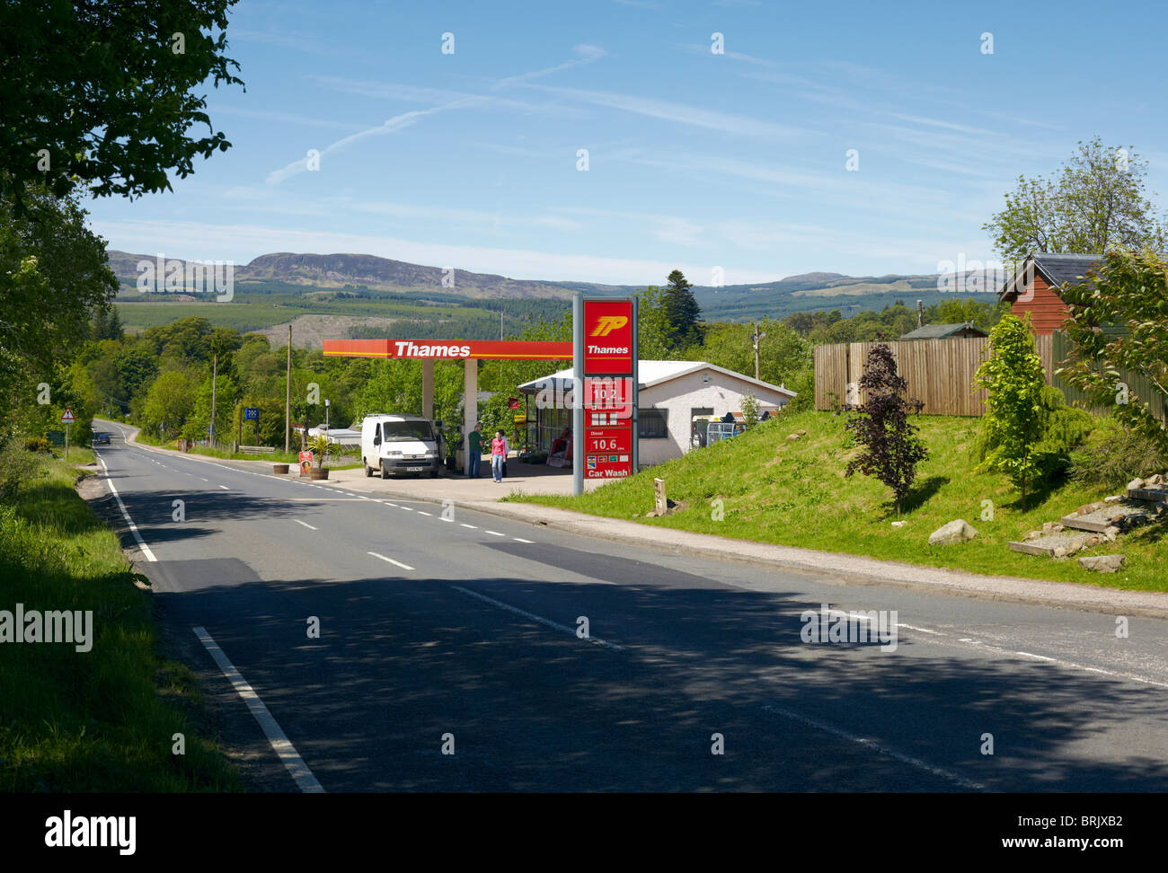 Petrol station at Clachan, Strachur, Argyll, Scotland. On main A815 ...