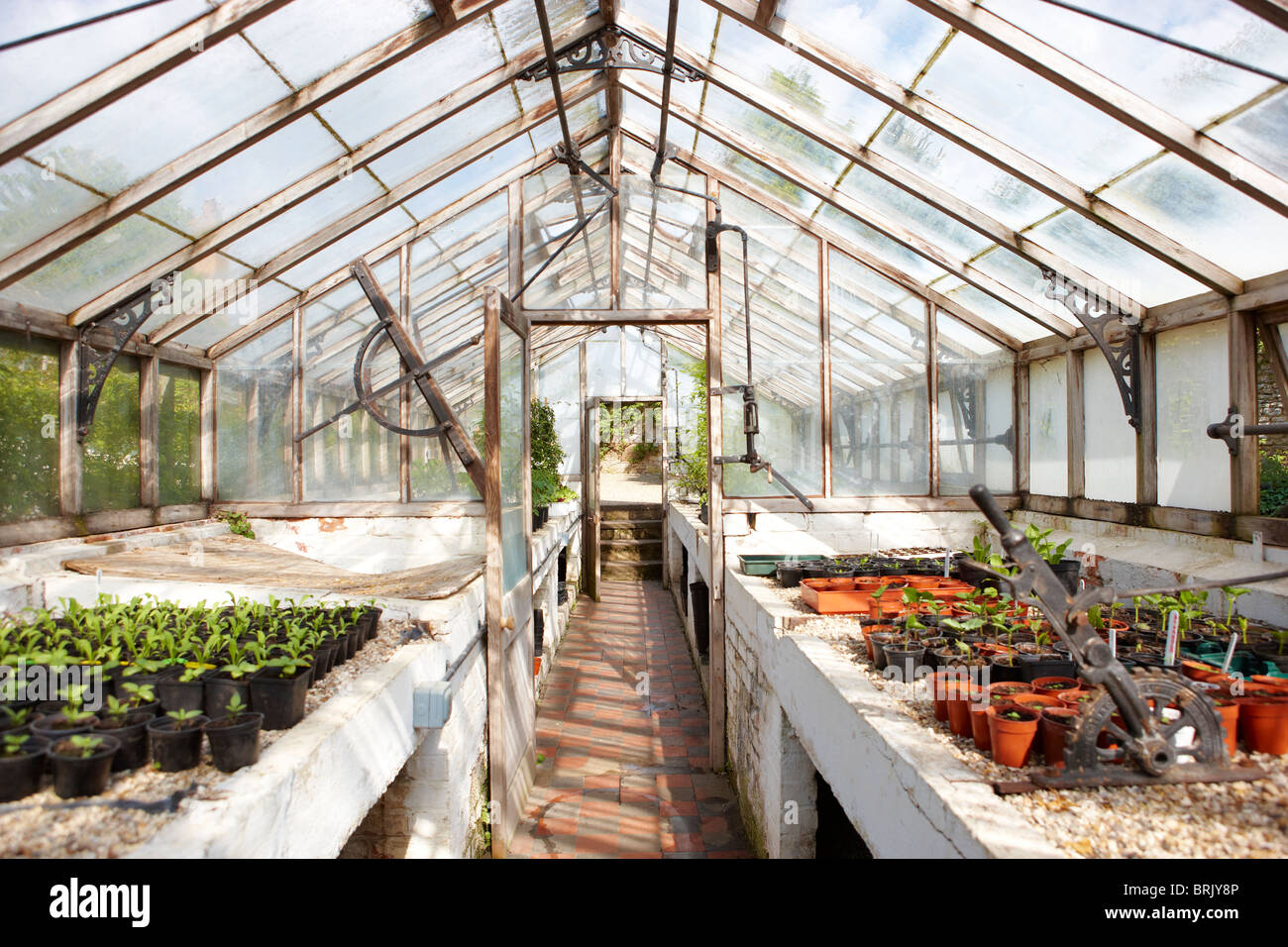 Old Green houses walled Victorian kitchen garden Stock Photo - Alamy