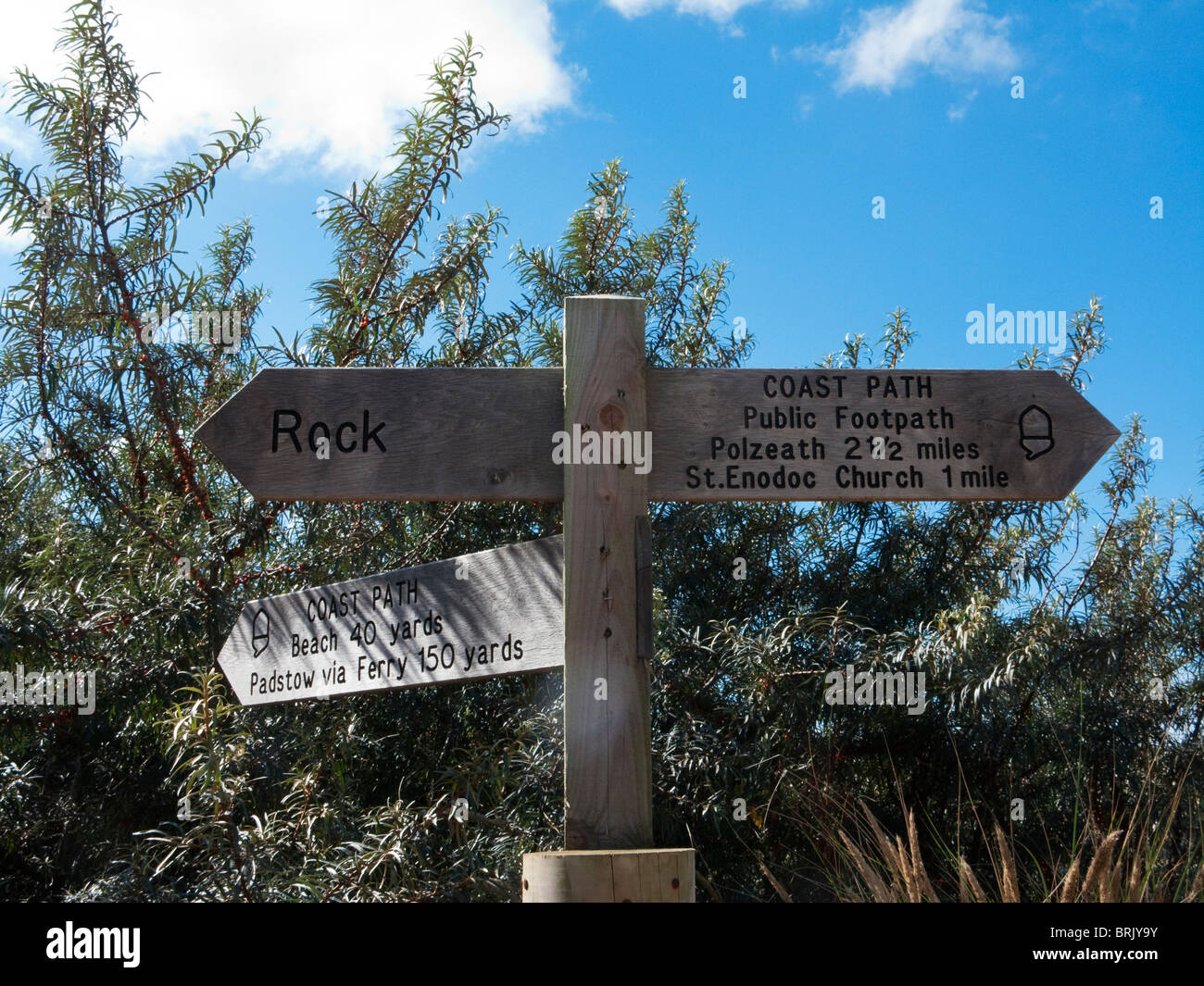 Signpost at Rock in Cornwall, UK Stock Photo - Alamy