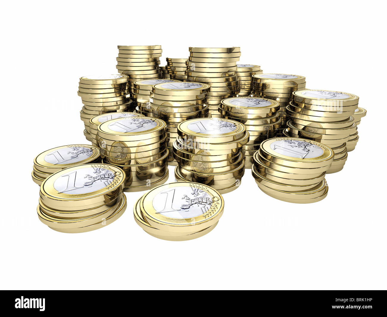 pile of 3d euro coin on white background Stock Photo - Alamy