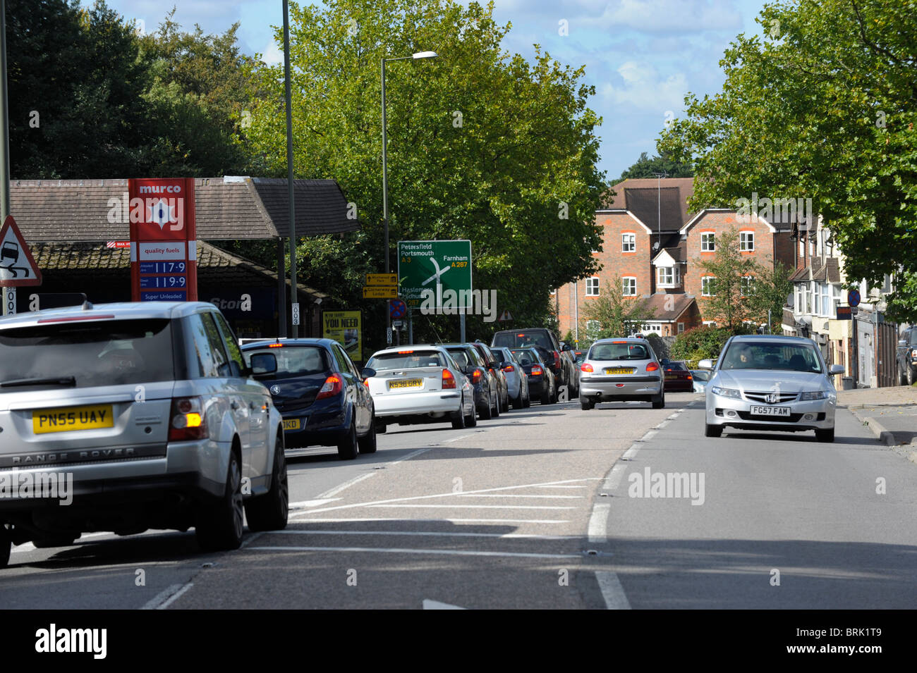 Traffic congestion at Hindhead traffic lights on the A3 trunk road in ...