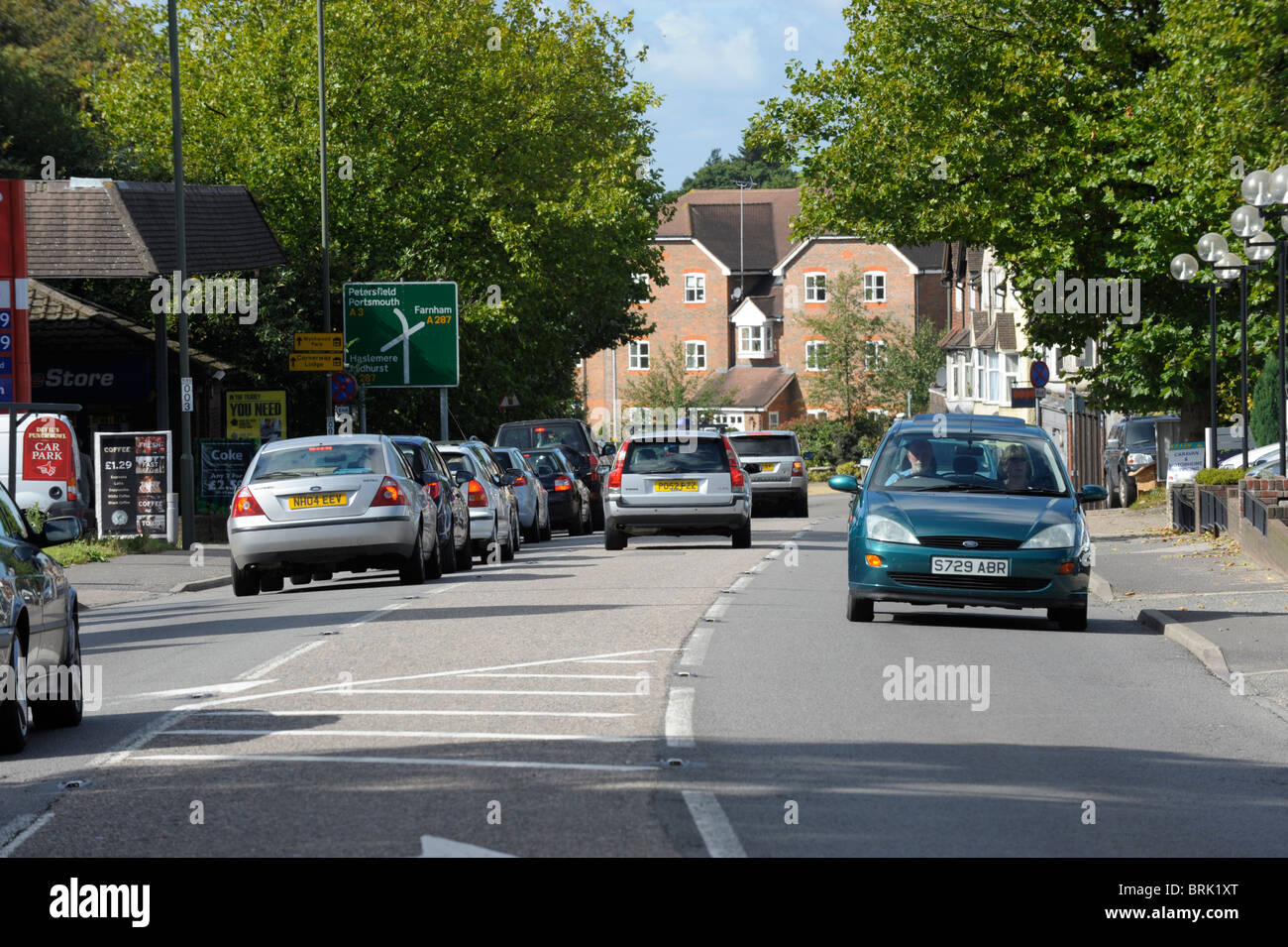 Traffic congestion at Hindhead traffic lights on the A3 trunk road in ...
