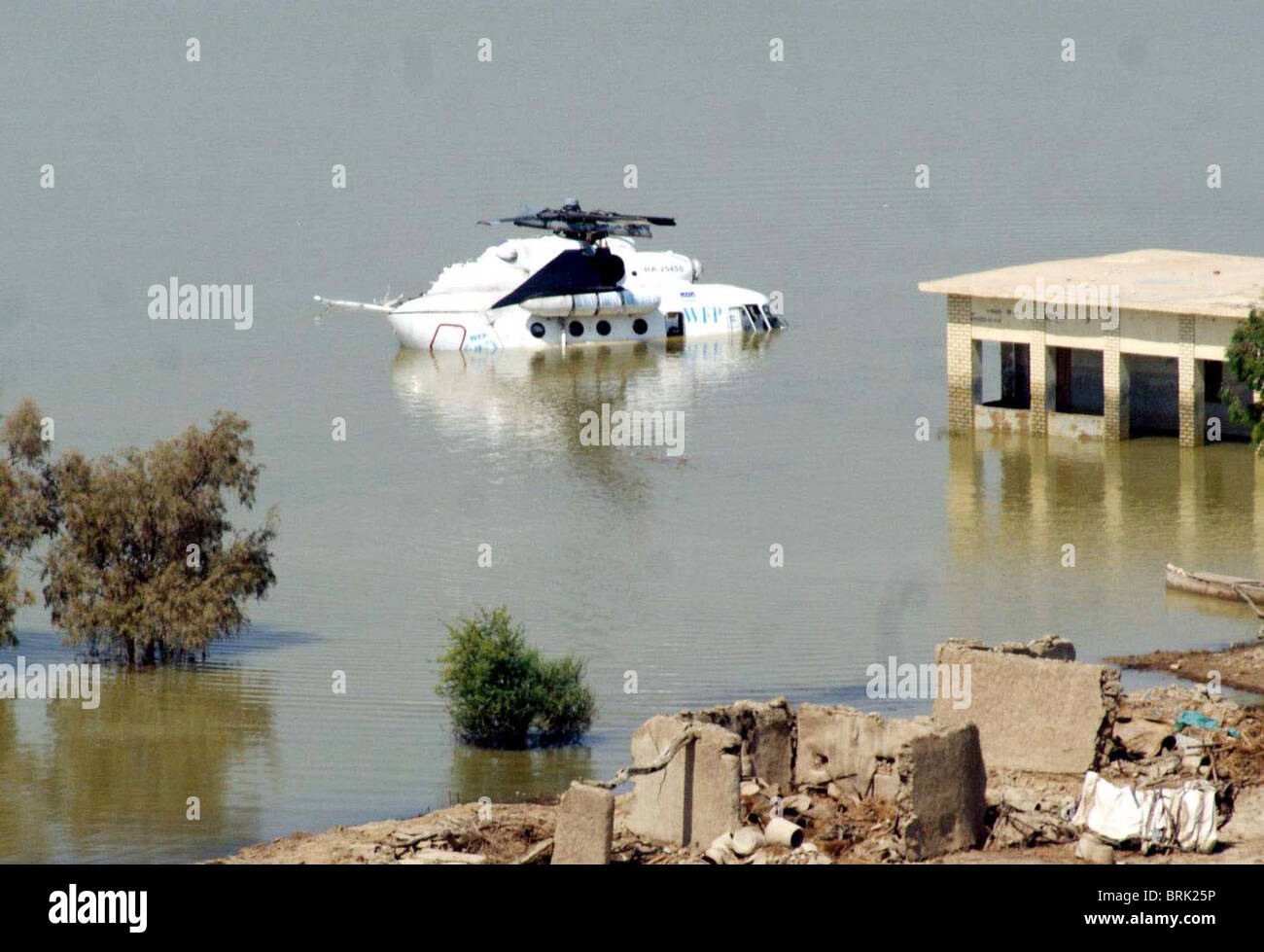 World Food Program helicopter stuck in flooded water, which was crashed ...
