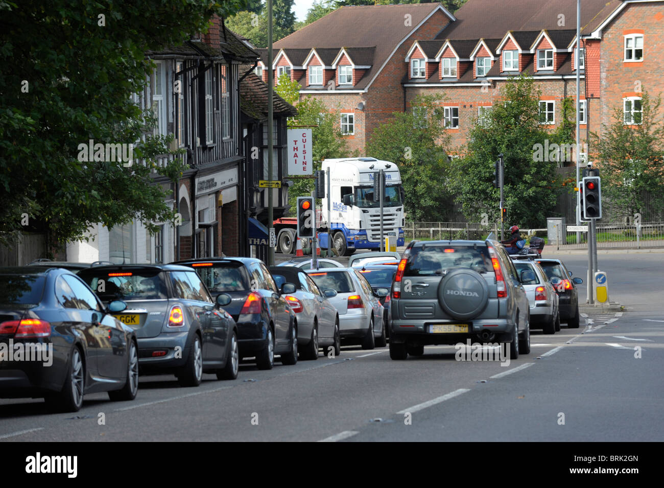 Traffic congestion at Hindhead traffic lights on the A3 trunk road in ...