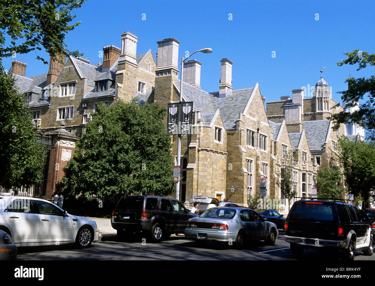 Yale University street scene of school Gothic stone buildings. New ...