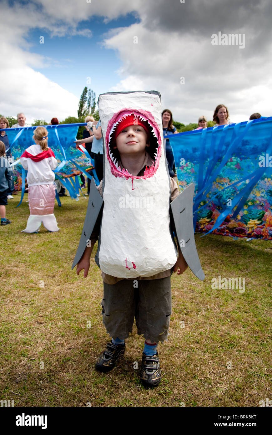 A boy in fancy dress as a great white shark Stock Photo - Alamy