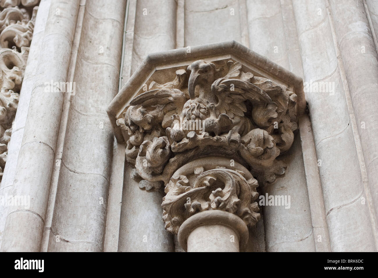 stone details on the front of the cathedral in sevilla, spain Stock ...