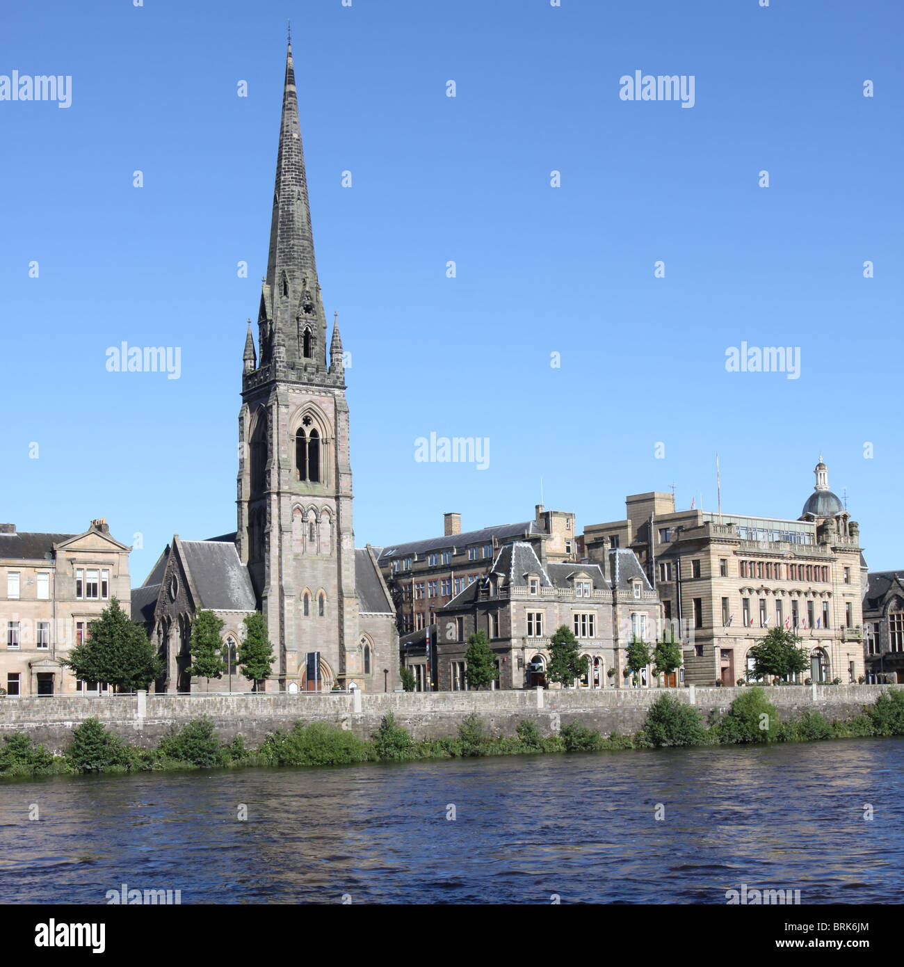 Perth skyline with St Matthews Church and River Tay Scotland July 2010 ...