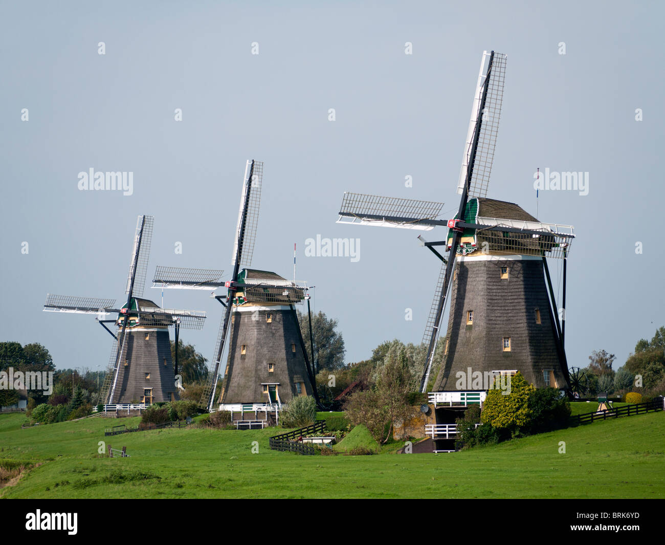 Three historic windmills at Leidschendam near The Hague in The ...