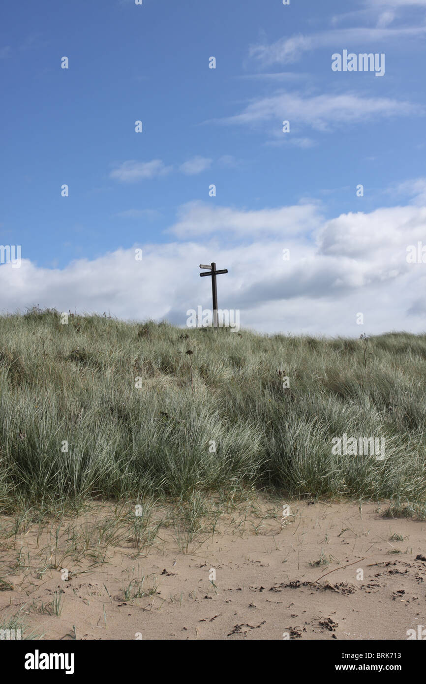 Fife Coastal Path signpost on sand dunes Largo Bay Fife Scotland ...