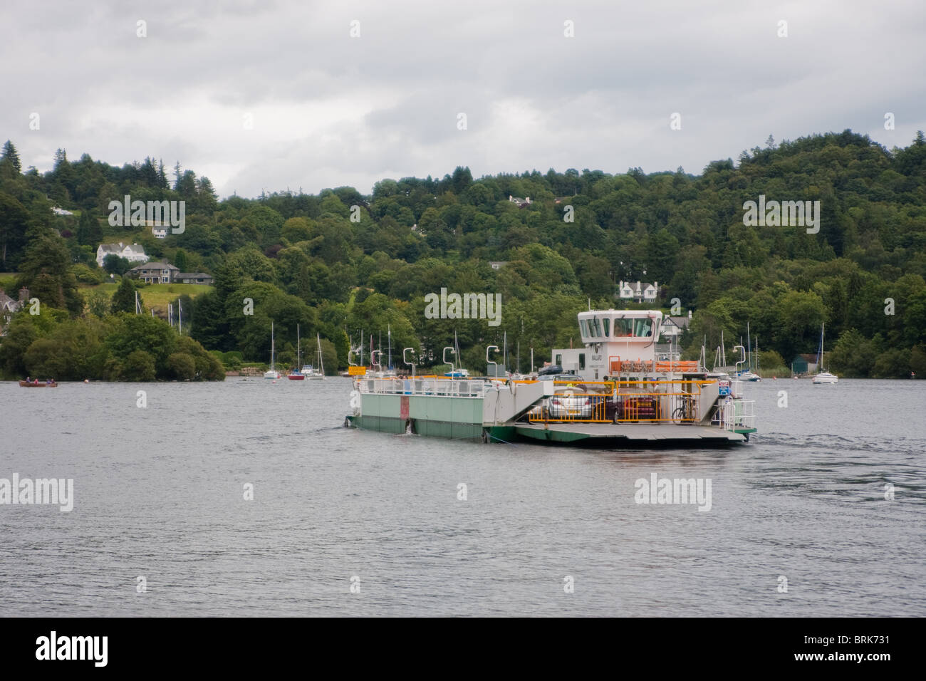 Car cable ferry crossing Lake Windermere in the Lake District Stock ...