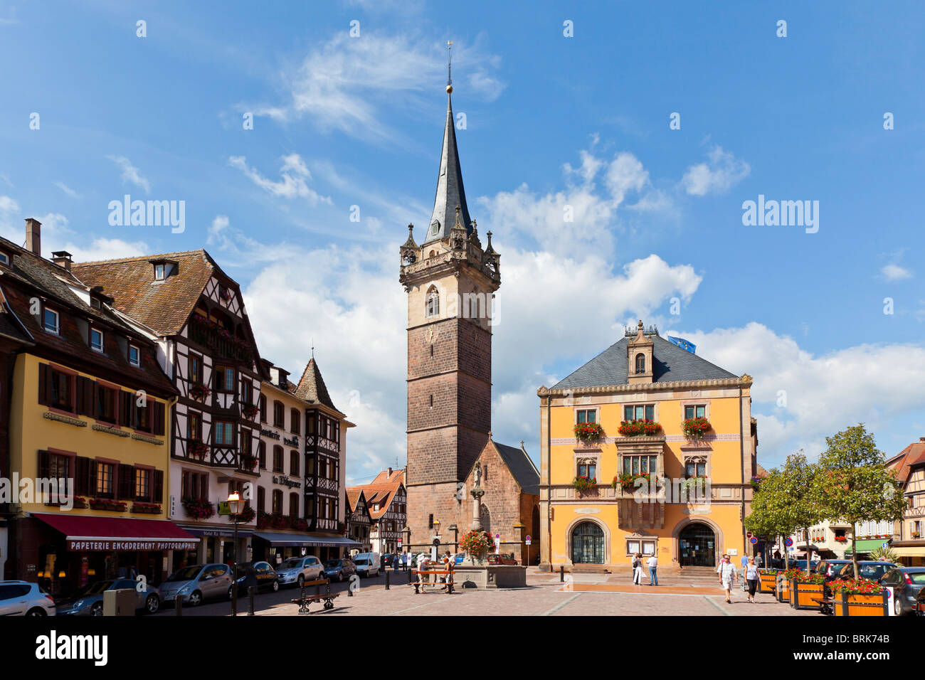 Street in Obernai, Alsace France, in the summer Stock Photo - Alamy