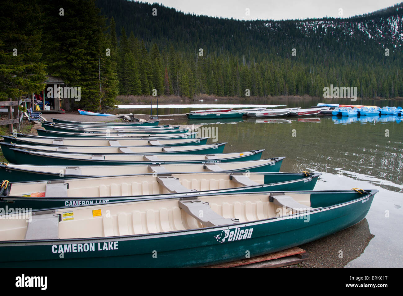 Canoes, Cameron Lake, Waterton Lakes National Park, Alberta, Canada ...