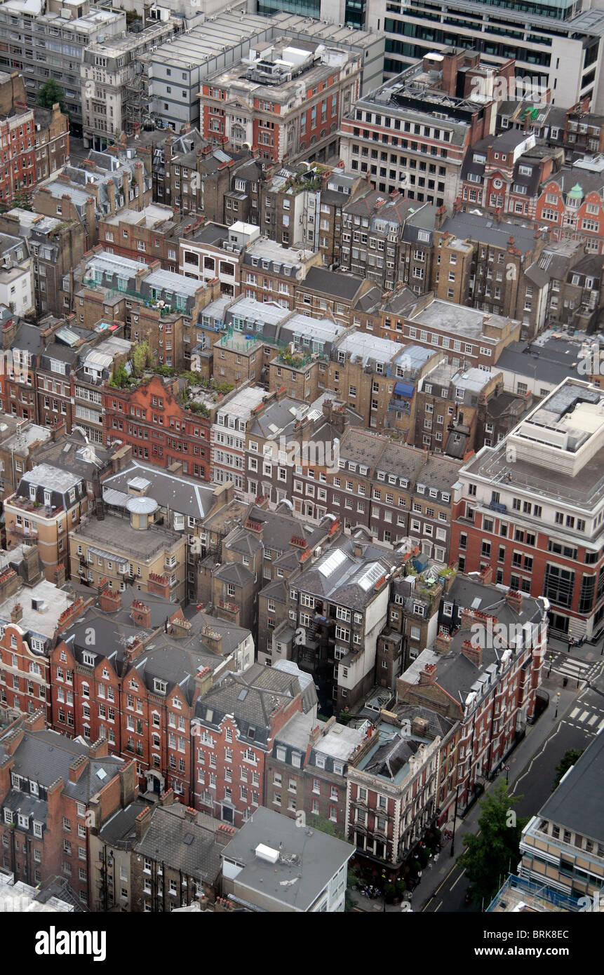 Aerial view of packed buildings in central London, UK. (New Cavendish ...