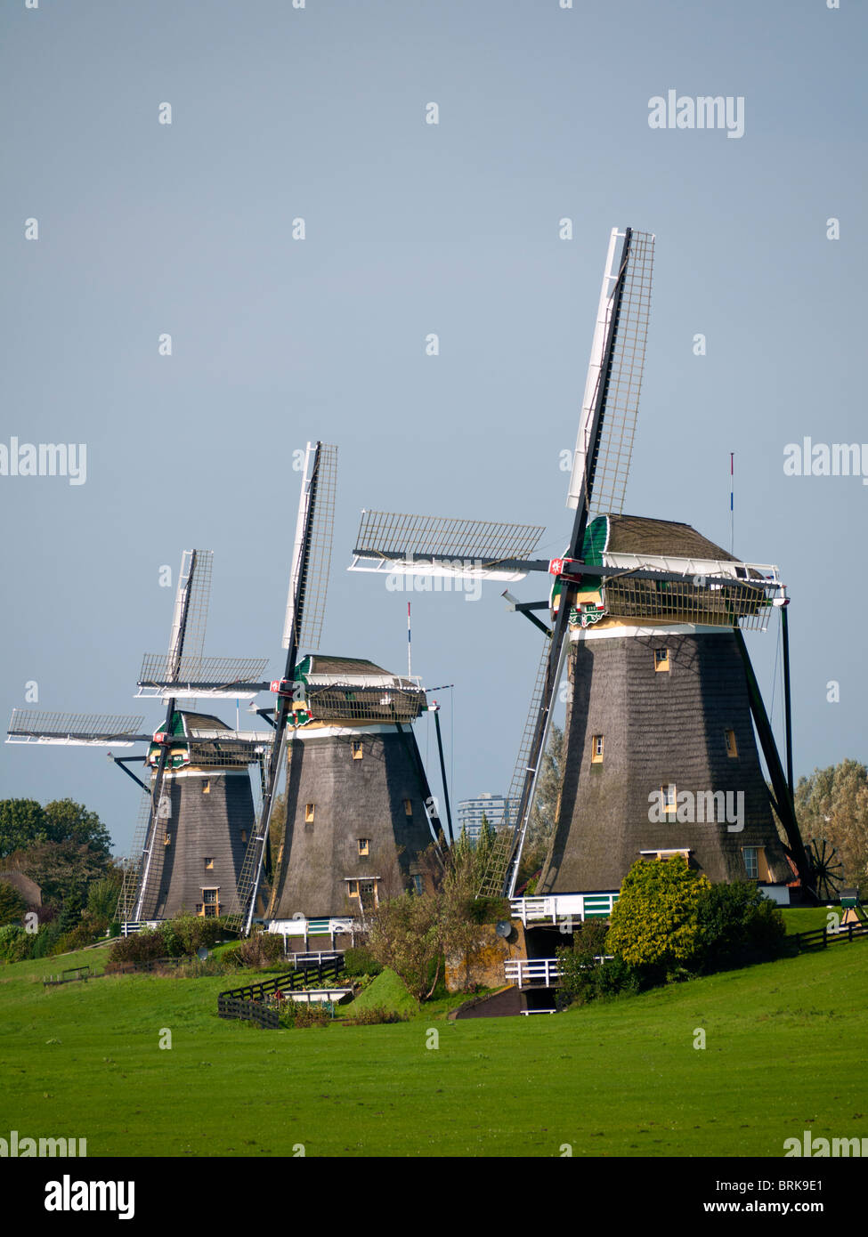 Three historic windmills at Leidschendam near The Hague in The ...
