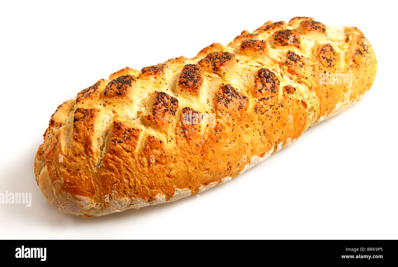 A loaf of crusty, home-baked bread on a white background Stock Photo ...