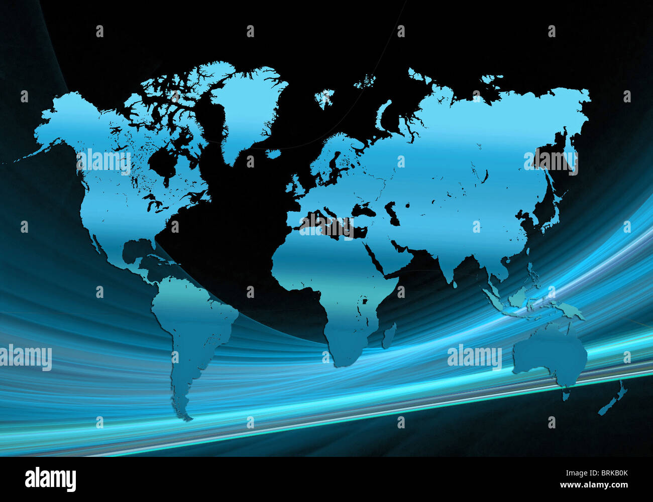 world map over black with curvy lines behind a blue gradient map of the ...