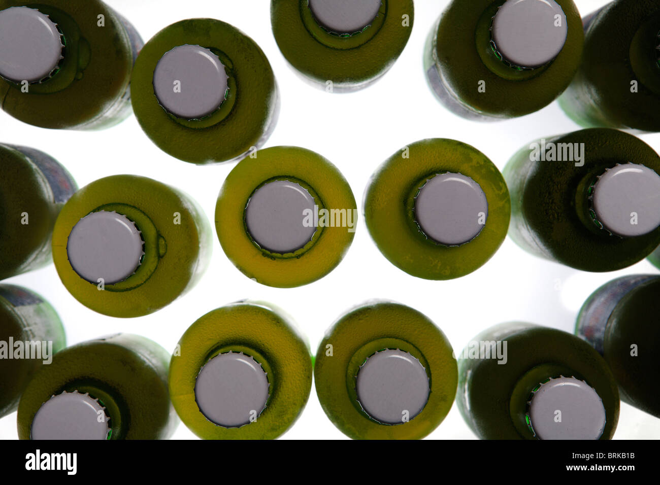 looking down at beer bottle from above on a white background Stock ...