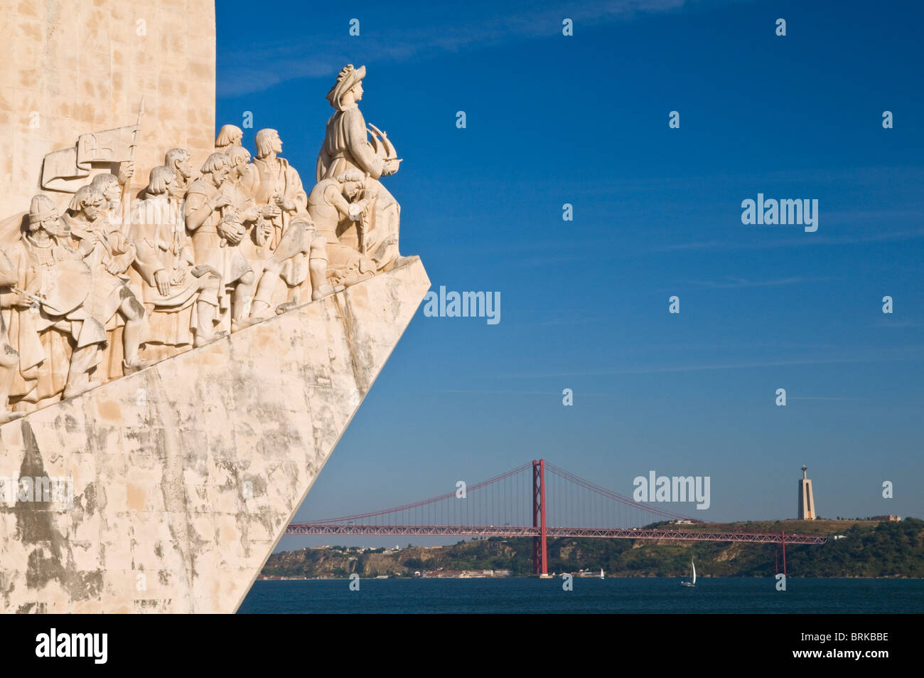 Monument to the Discoveries, Cristo Rei statue and bridge Belem Lisbon ...
