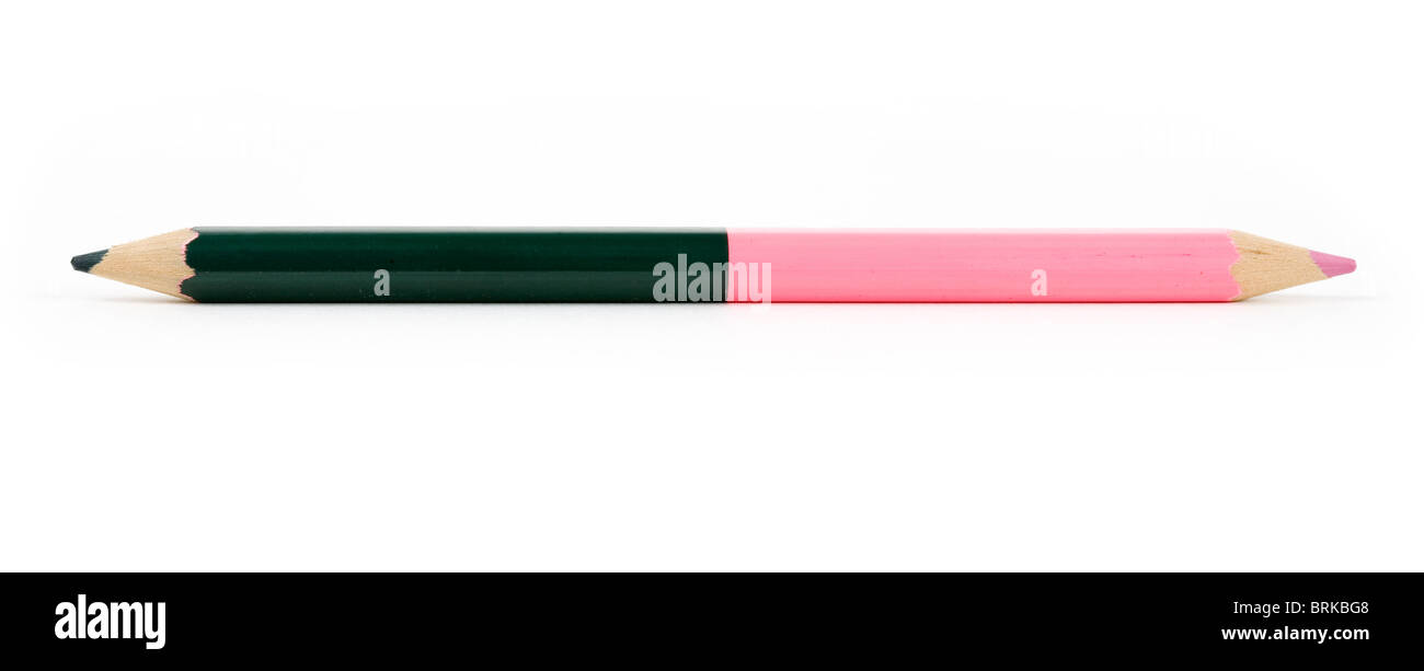Two color pencil, green and pink Stock Photo - Alamy