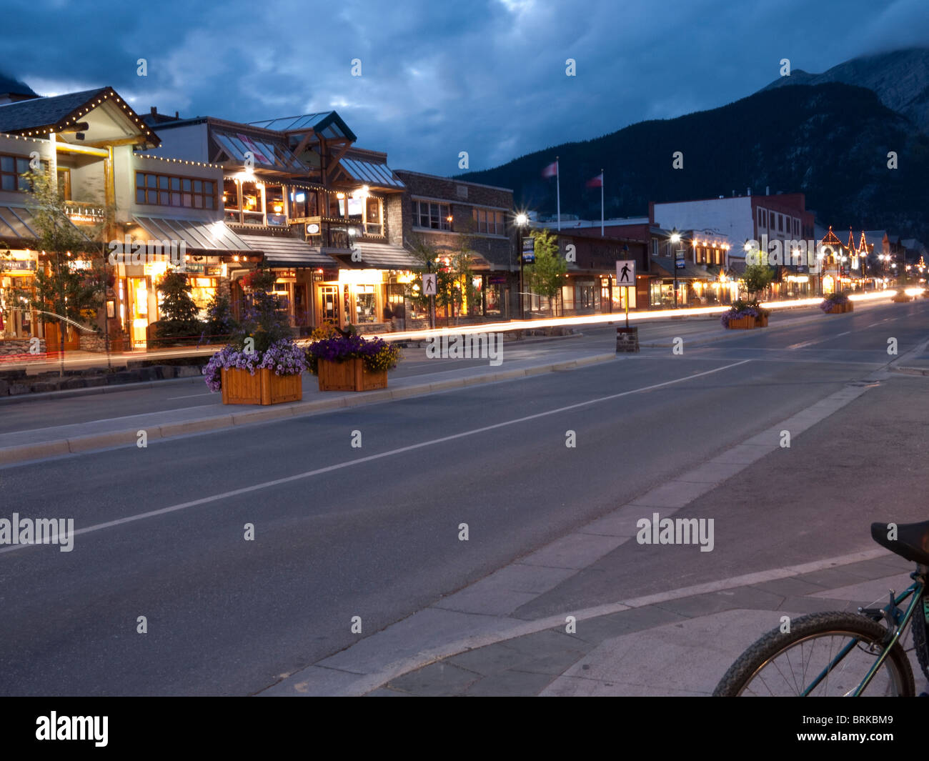 Banff Avenue at night, Banff, Alberta, Canada, September 2010 Stock ...