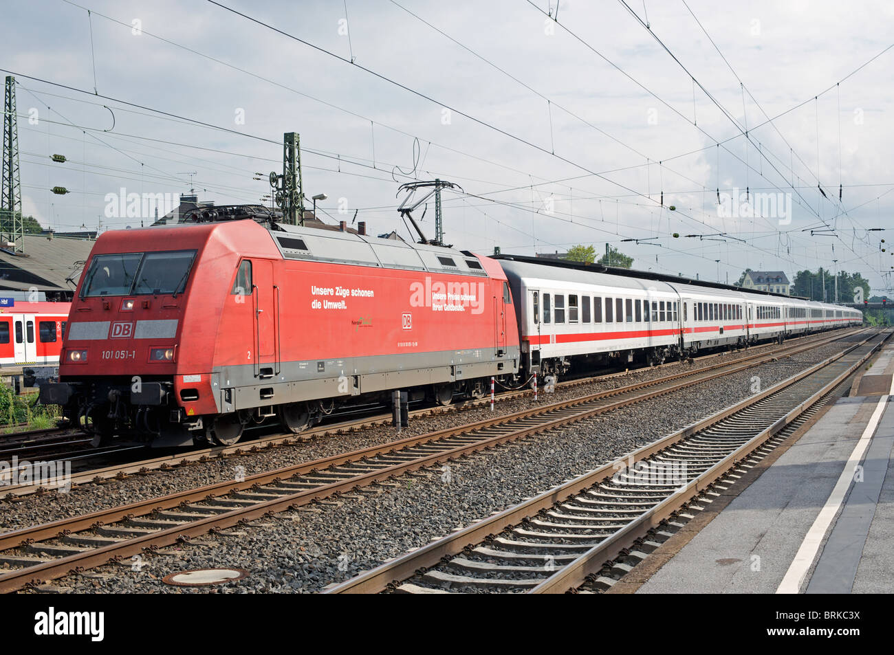 German Railways IC (Intercity) passenger train heading north out of ...