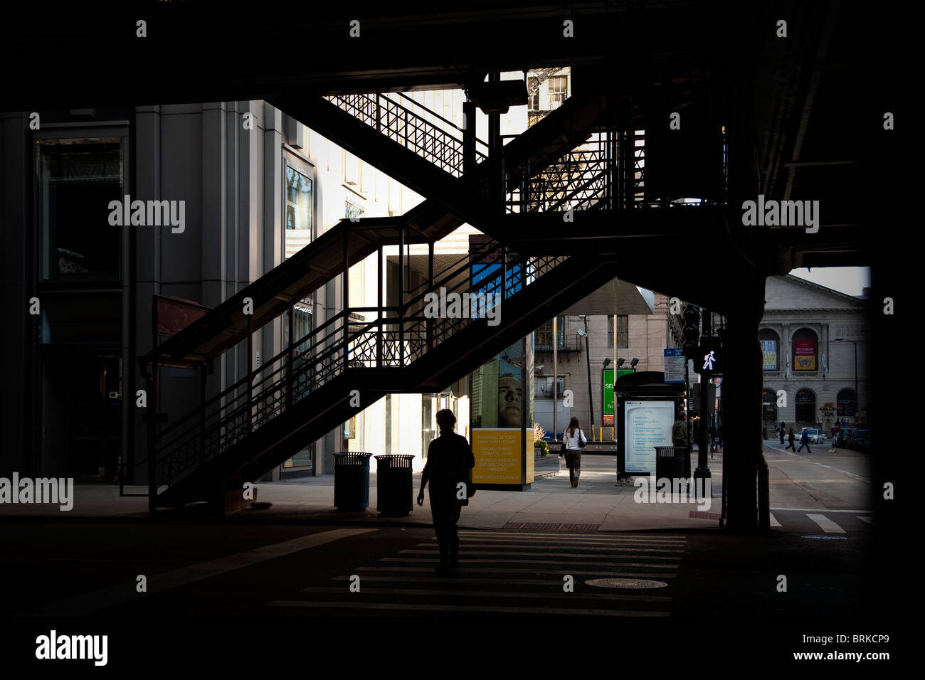 Stairs underneath the elevated CTA train systems at Adams Wabash el ...