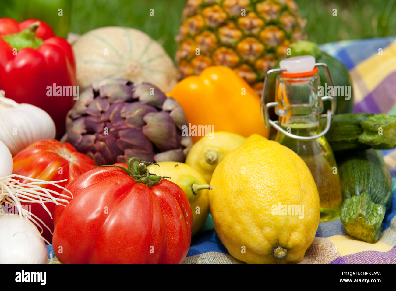 Healthy fruit and vegetables in still life outdoor Stock Photo - Alamy