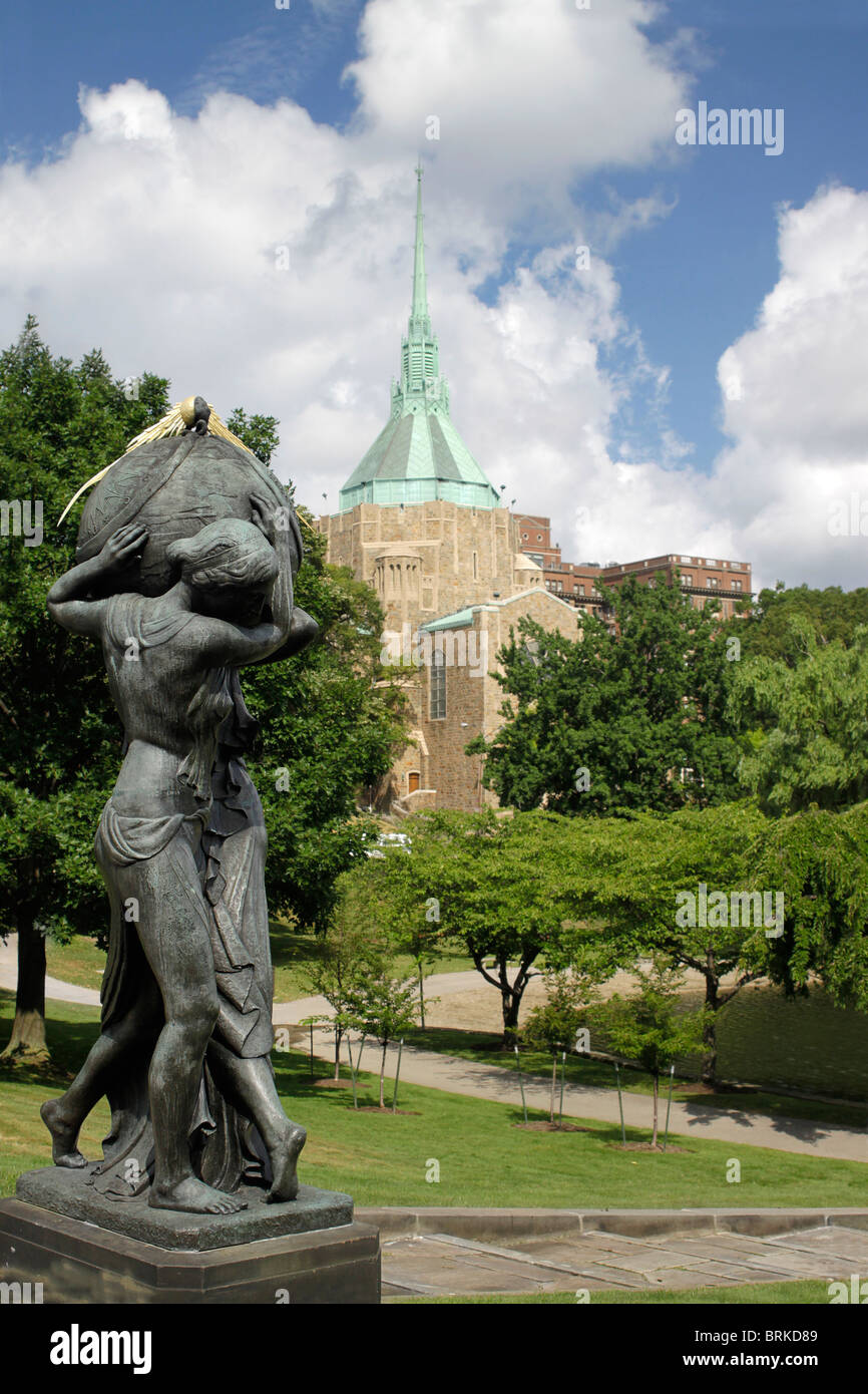 Sundial sculpture with Epworth Euclid Church (the oilcan) in background ...