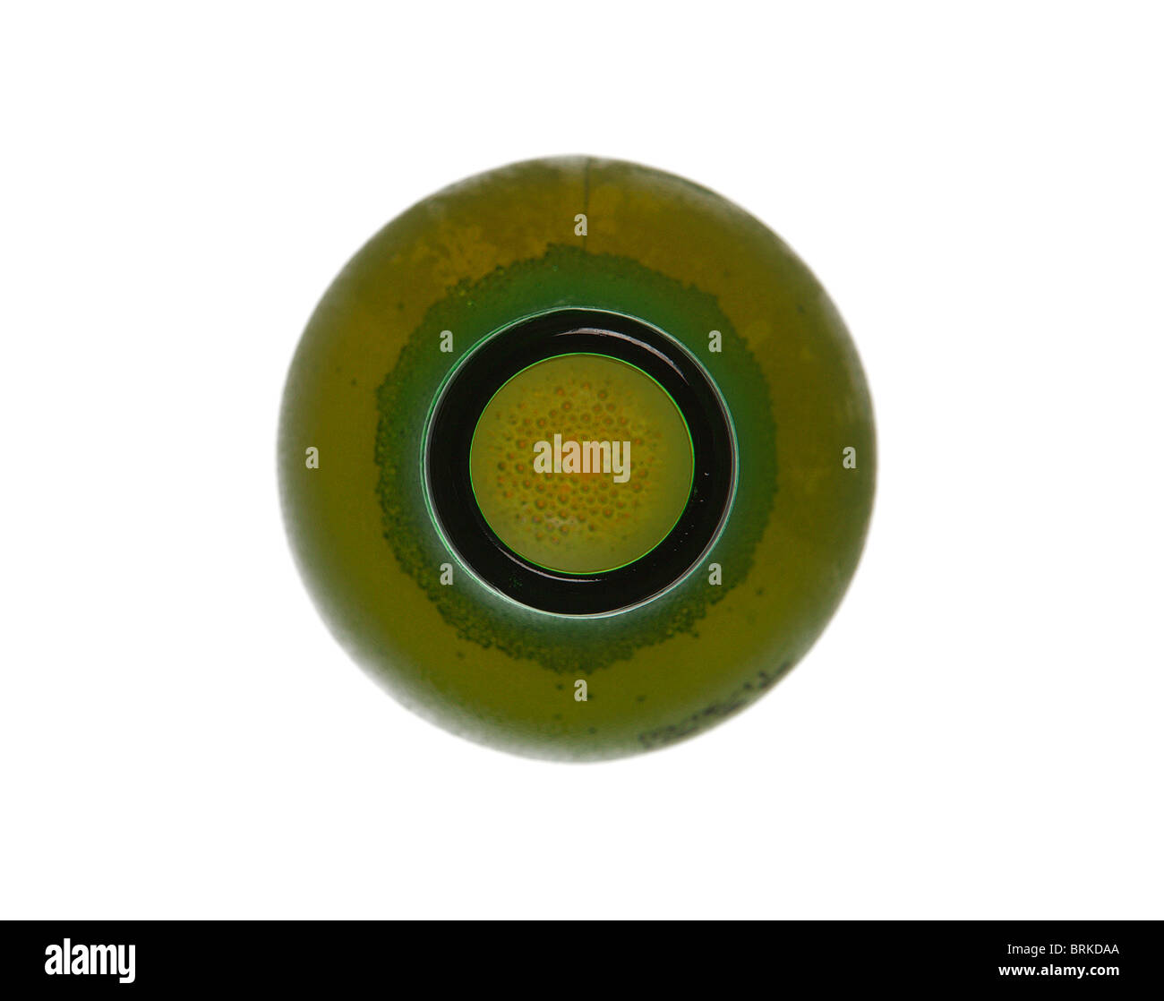 looking down at beer bottle from above on a white background Stock ...