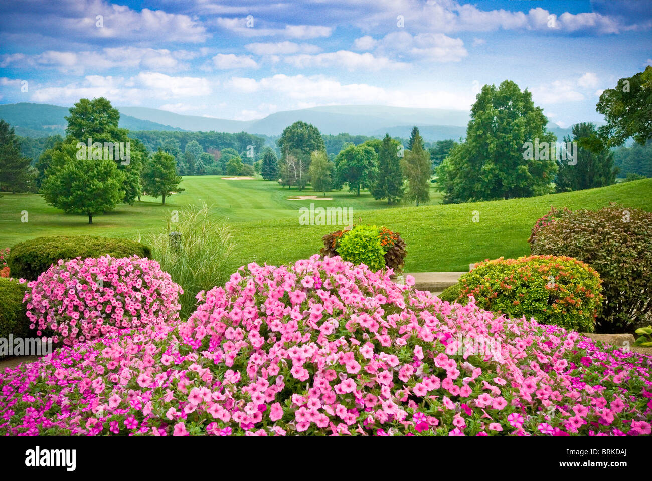 Bucolic rolling countryside landscape, country club golf course Stock ...