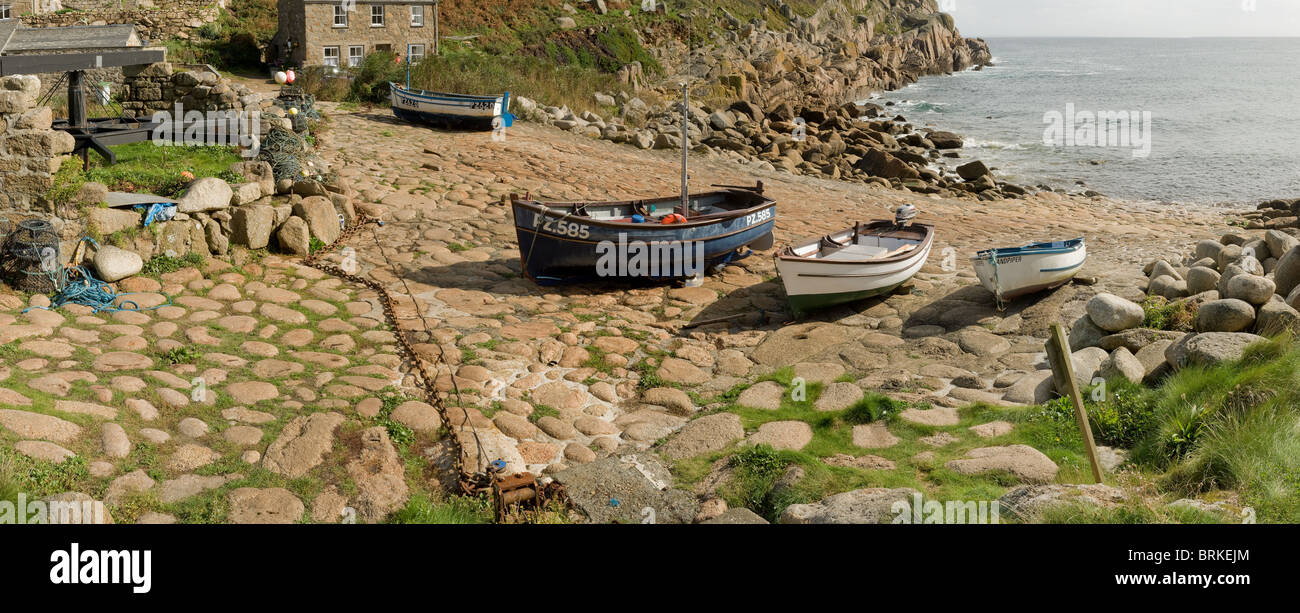 A panoramic view of Penberth Cove in Cornwall Stock Photo - Alamy
