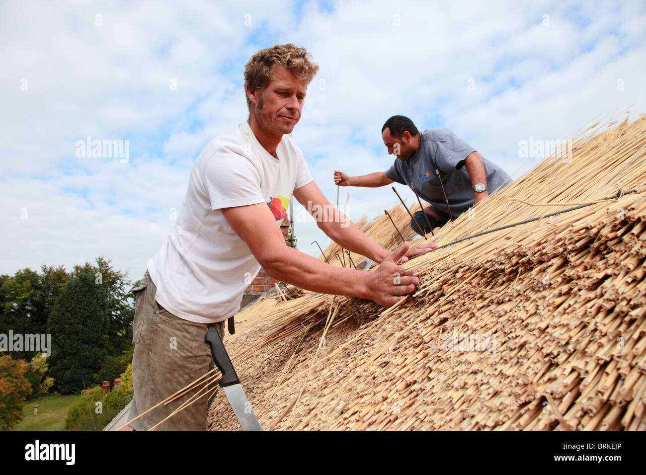 Thatching a roof, Dartmoor, Devon Stock Photo - Alamy