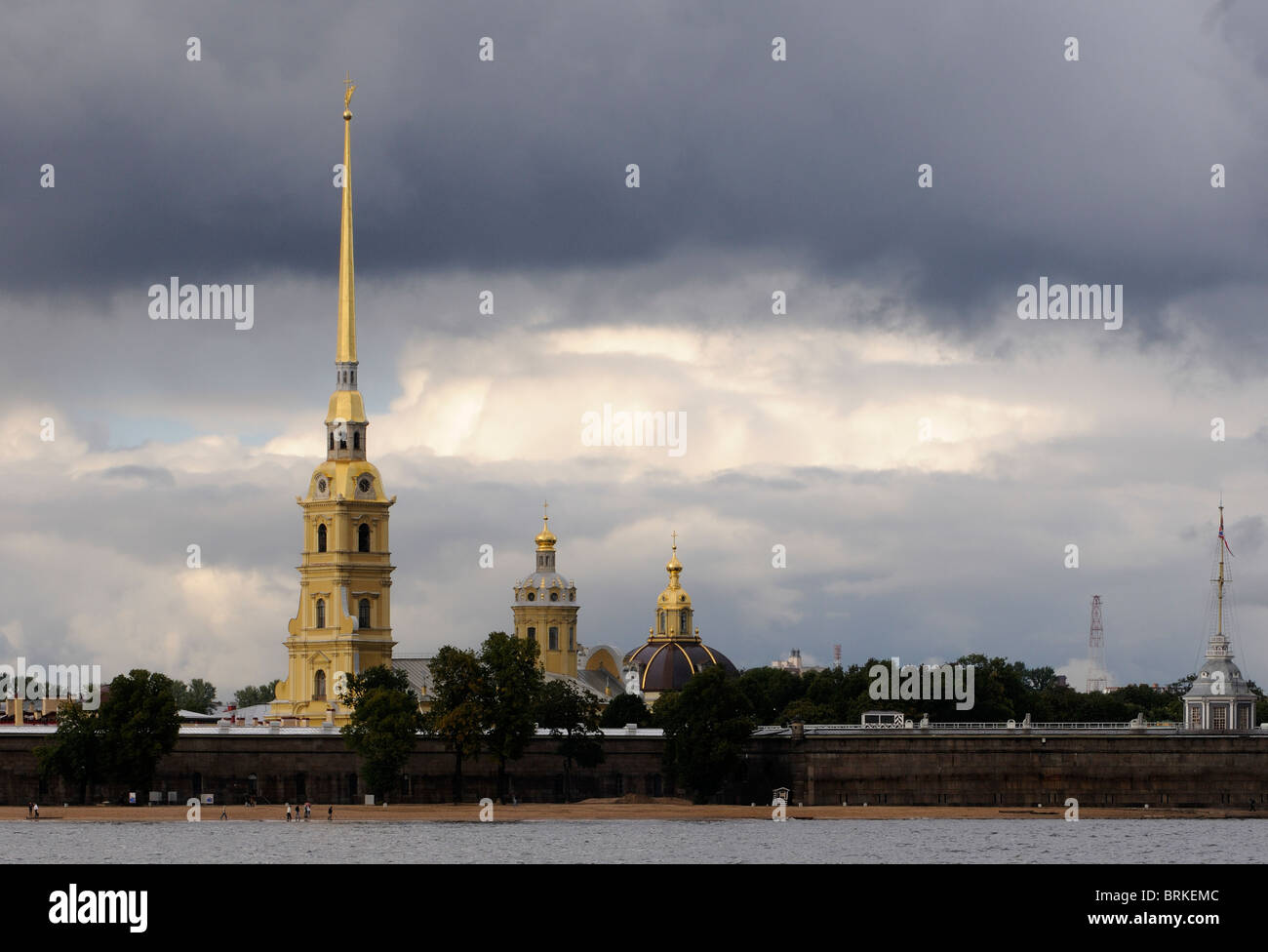 The golden spire and dome of Peter and Paul Cathedral viewed across the ...