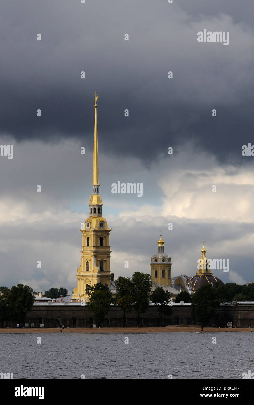The golden spire and dome of Peter and Paul Cathedral viewed across the ...