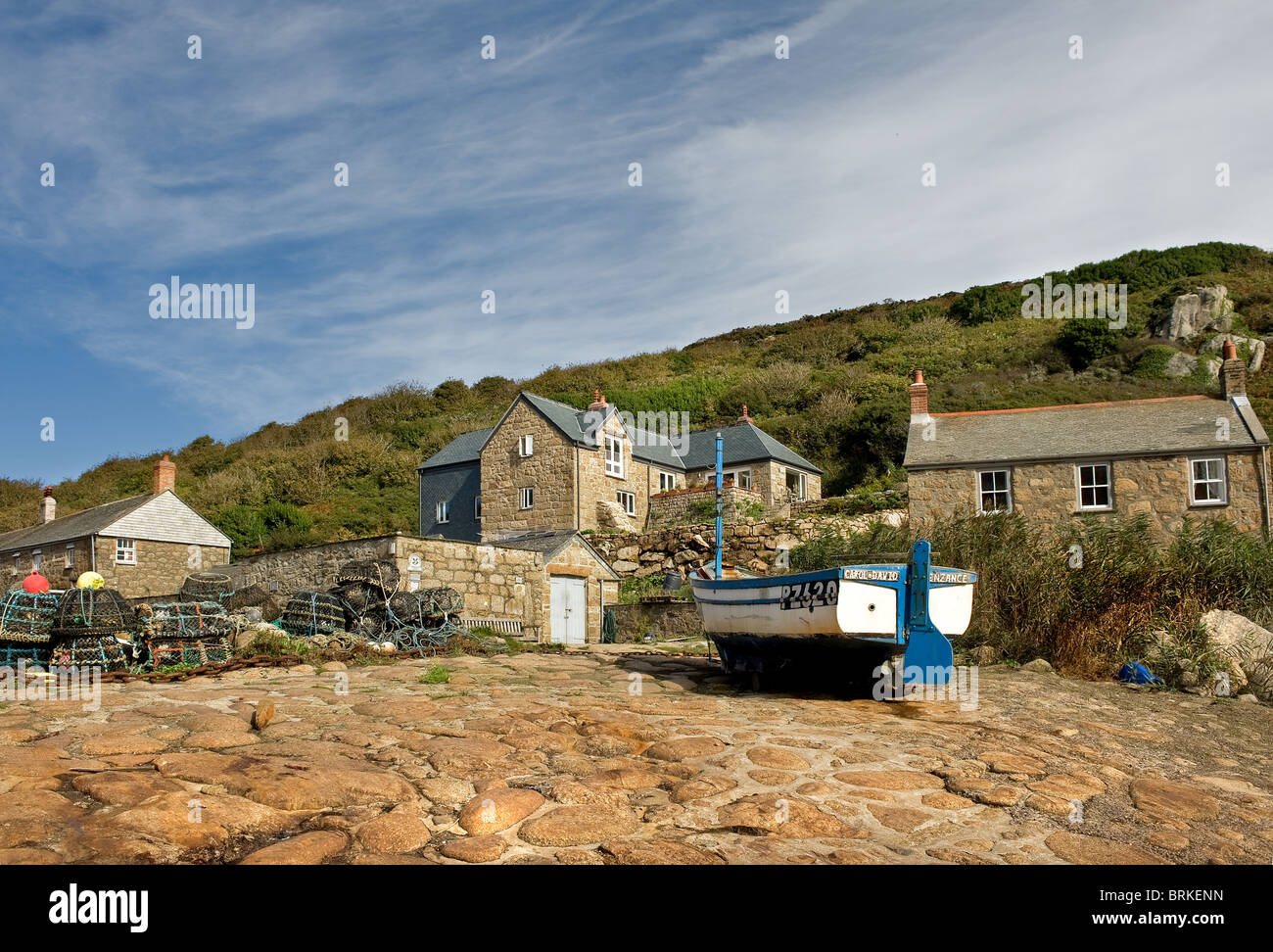A fishing boat on the slipway at Penberth Cove in Cornwall Stock Photo ...