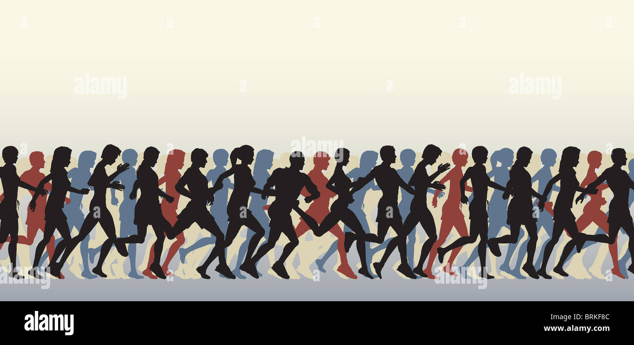 Illustrated foreground of people running with copy space Stock Photo ...