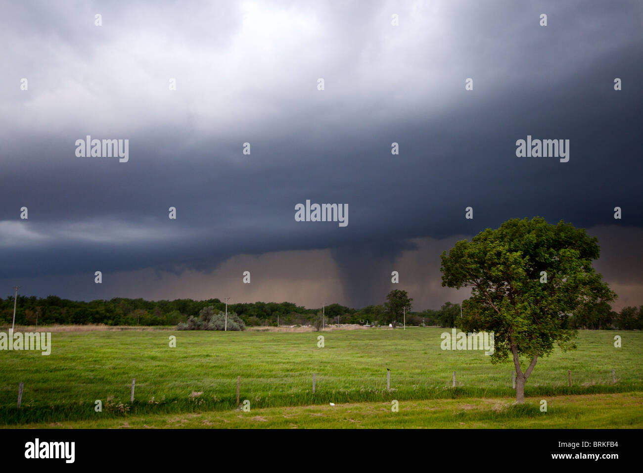 A severe thunderstorm in rural Nebraska, May 24, 2010. A rainshaft is ...