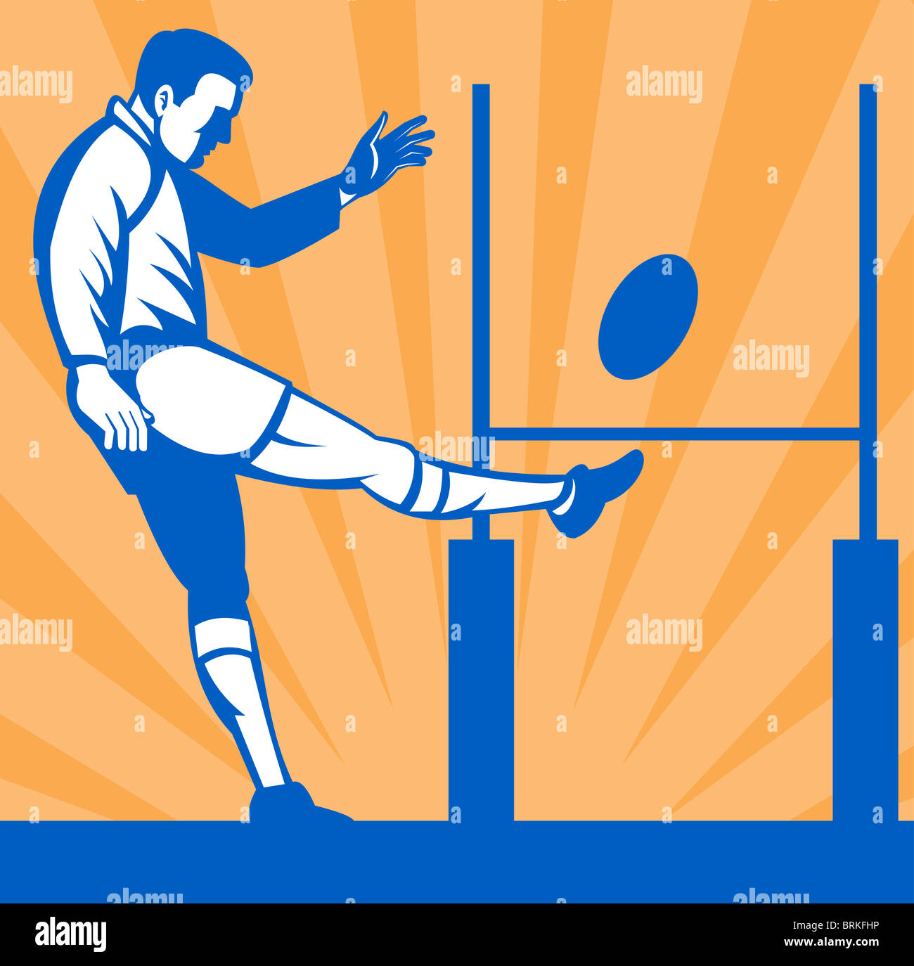 illustration of a Rugby player kicking ball at goal post retro style ...