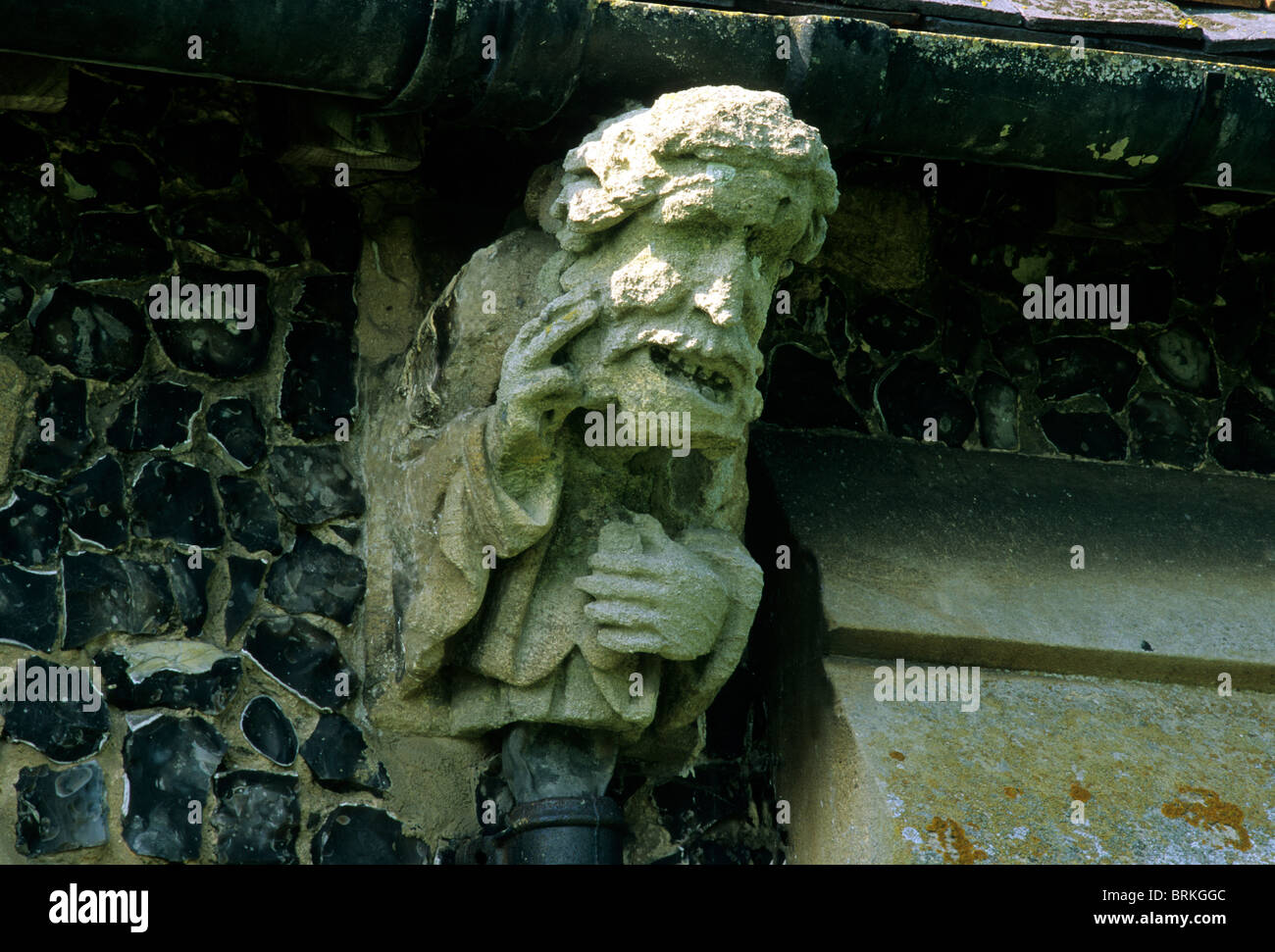 Ickburgh, Norfolk, medieval gargoyle, man with toothache English stone ...