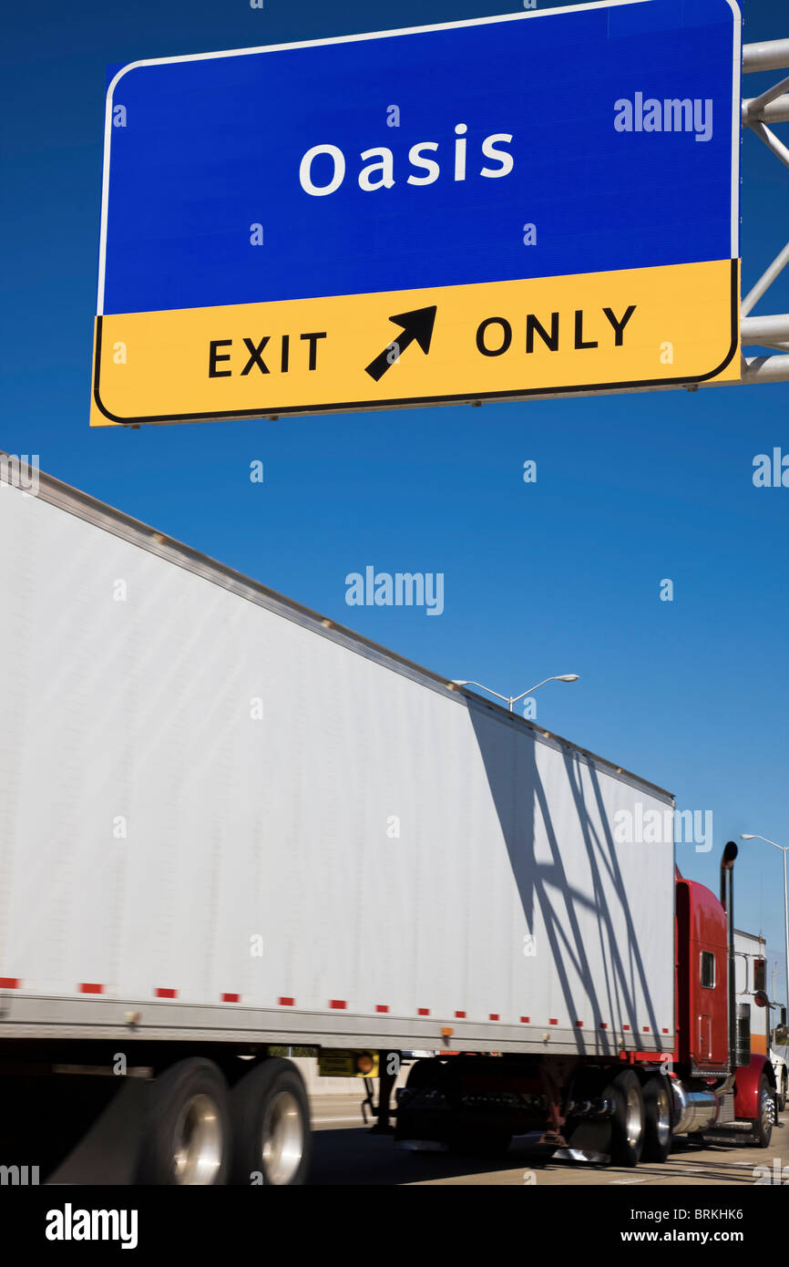 Semi Truck taking exit Stock Photo - Alamy