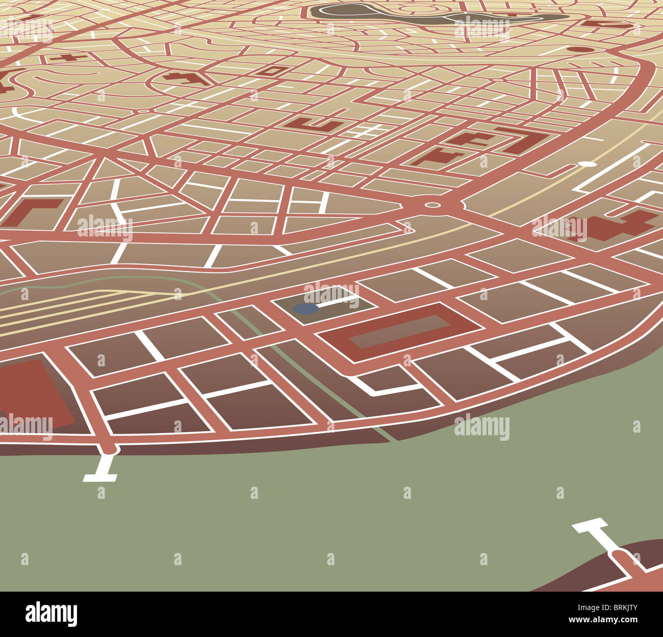 Illustrated map of a generic city at an angled perspective Stock Photo ...