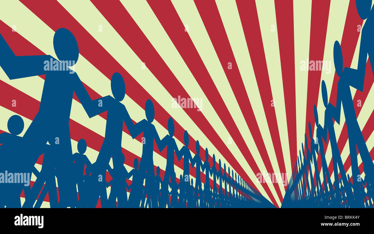 Illustrated design of lines of paper-men Stock Photo - Alamy