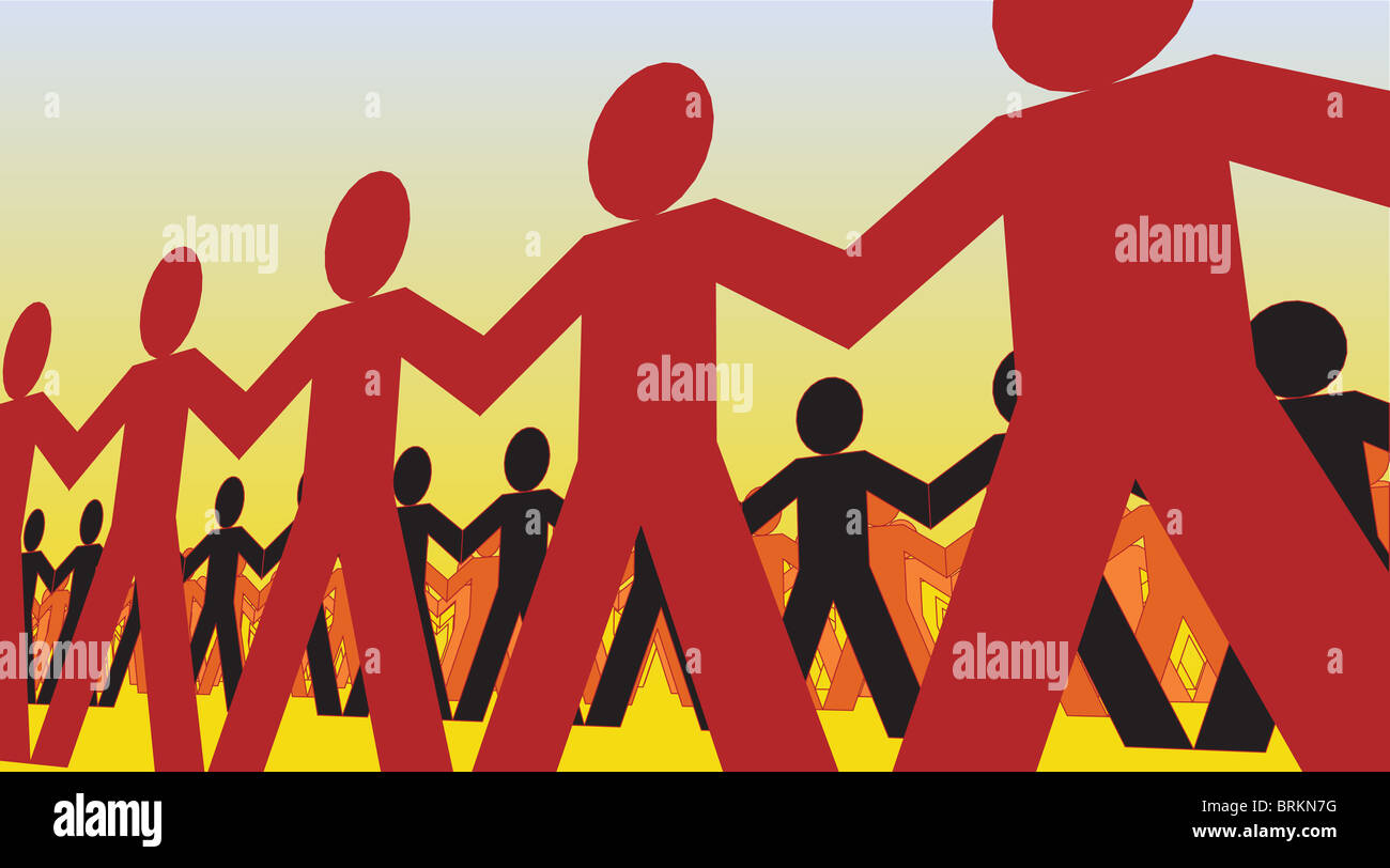 Illustration of lines of colorful papermen Stock Photo - Alamy