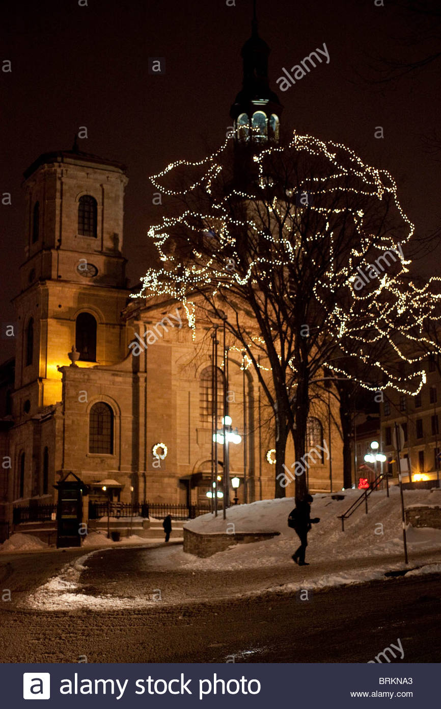 Streets are lit with colorful lights in Quebec City during Carnival ...