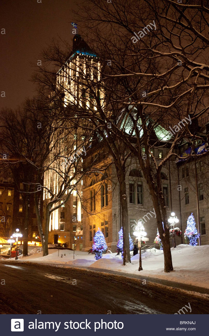 Streets are lit with colorful lights in Quebec City during Carnival ...