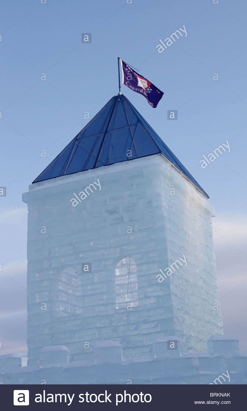Carnival flag flies at the top of an Ice Castle during carnival Stock ...