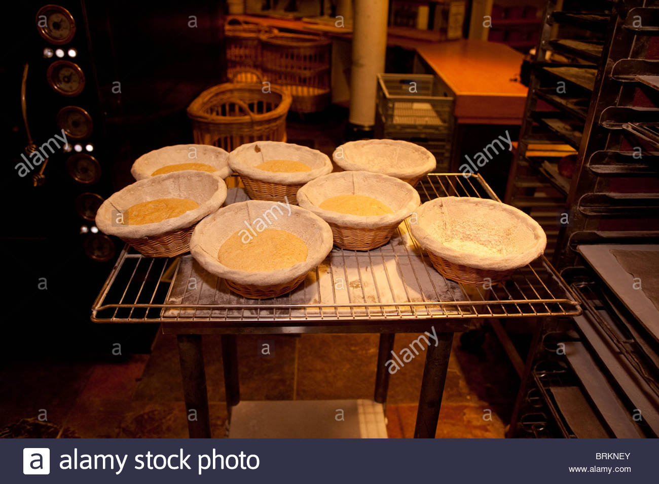 Bread sit ready for the oven at a Boulangerie in Quebec City Stock ...
