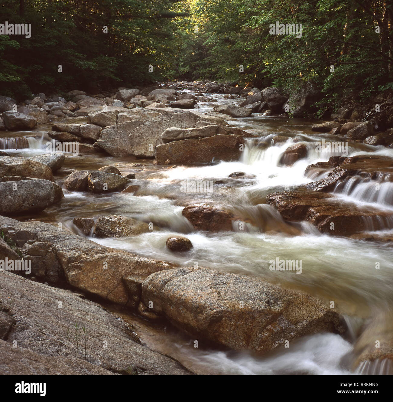 White mountains of New Hampshire stream in the early morning along the ...