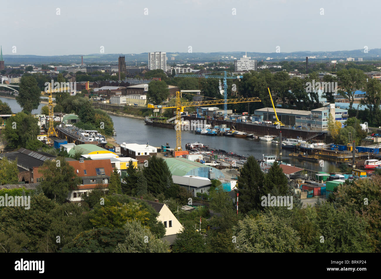Cologne the Rhine and city view with freight terminal docks and ...